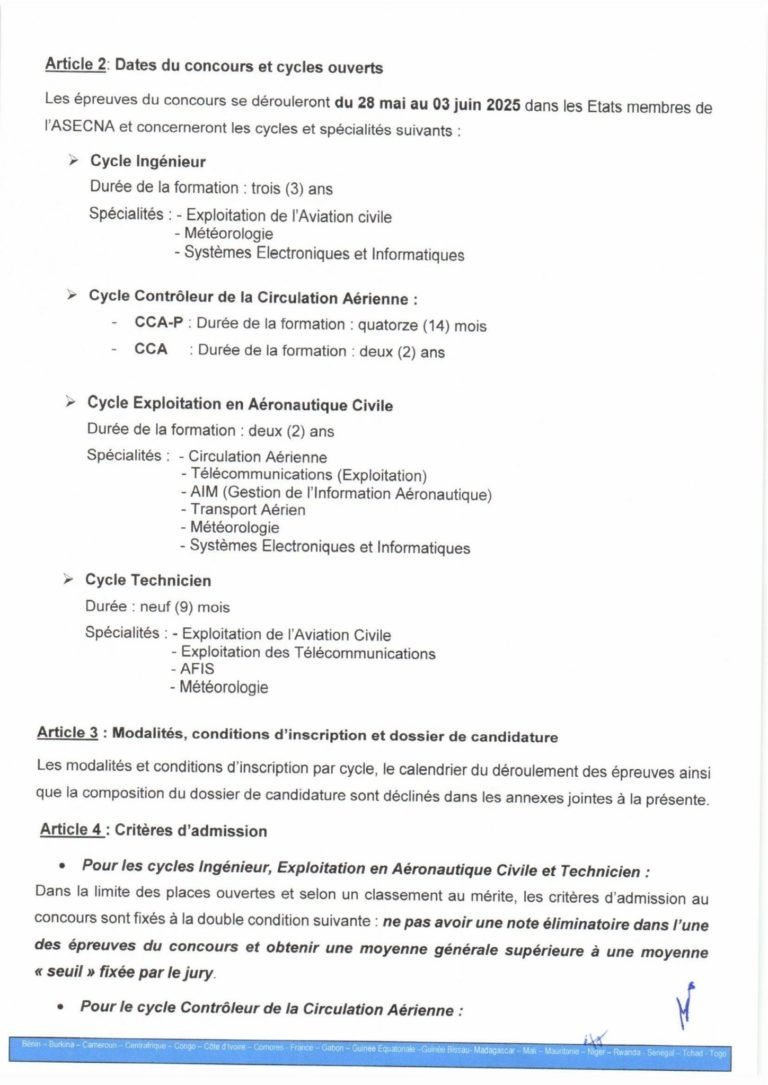 Concours d'entrée à l'Ecole Africaine de la Météorologie et de l ...