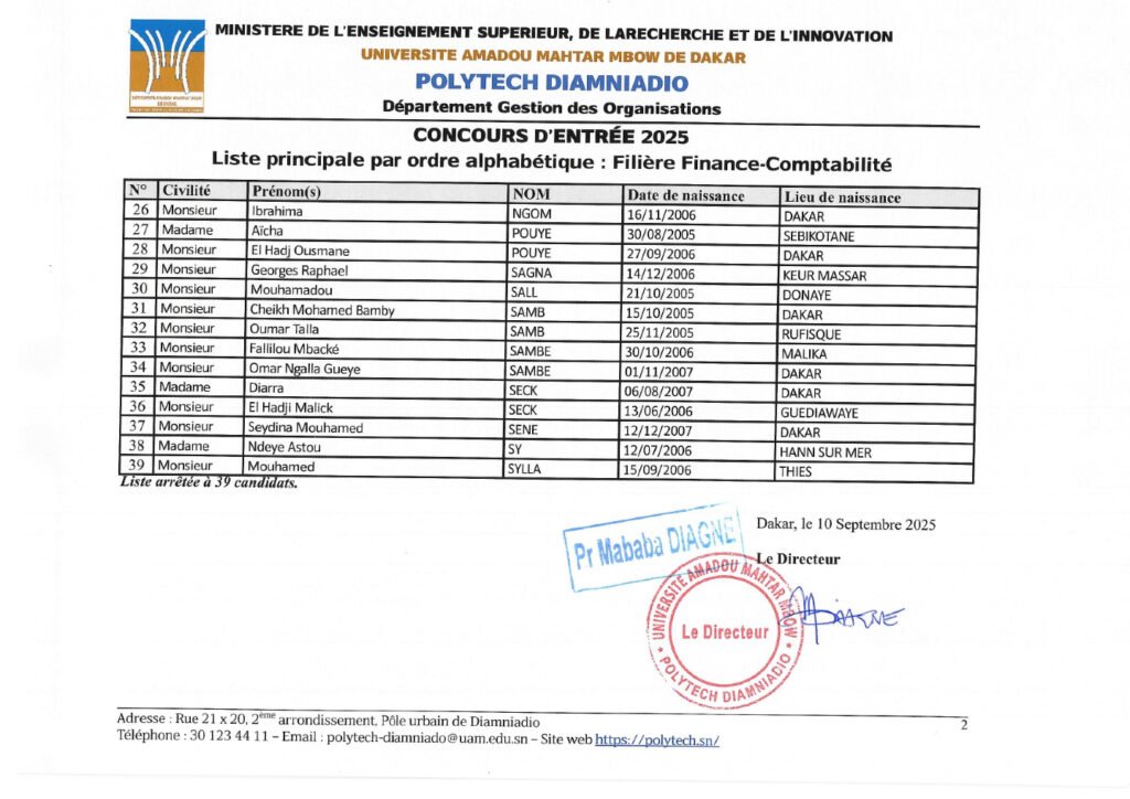 Résultats 2025 : CONCOURS POLYTECH - Education SN